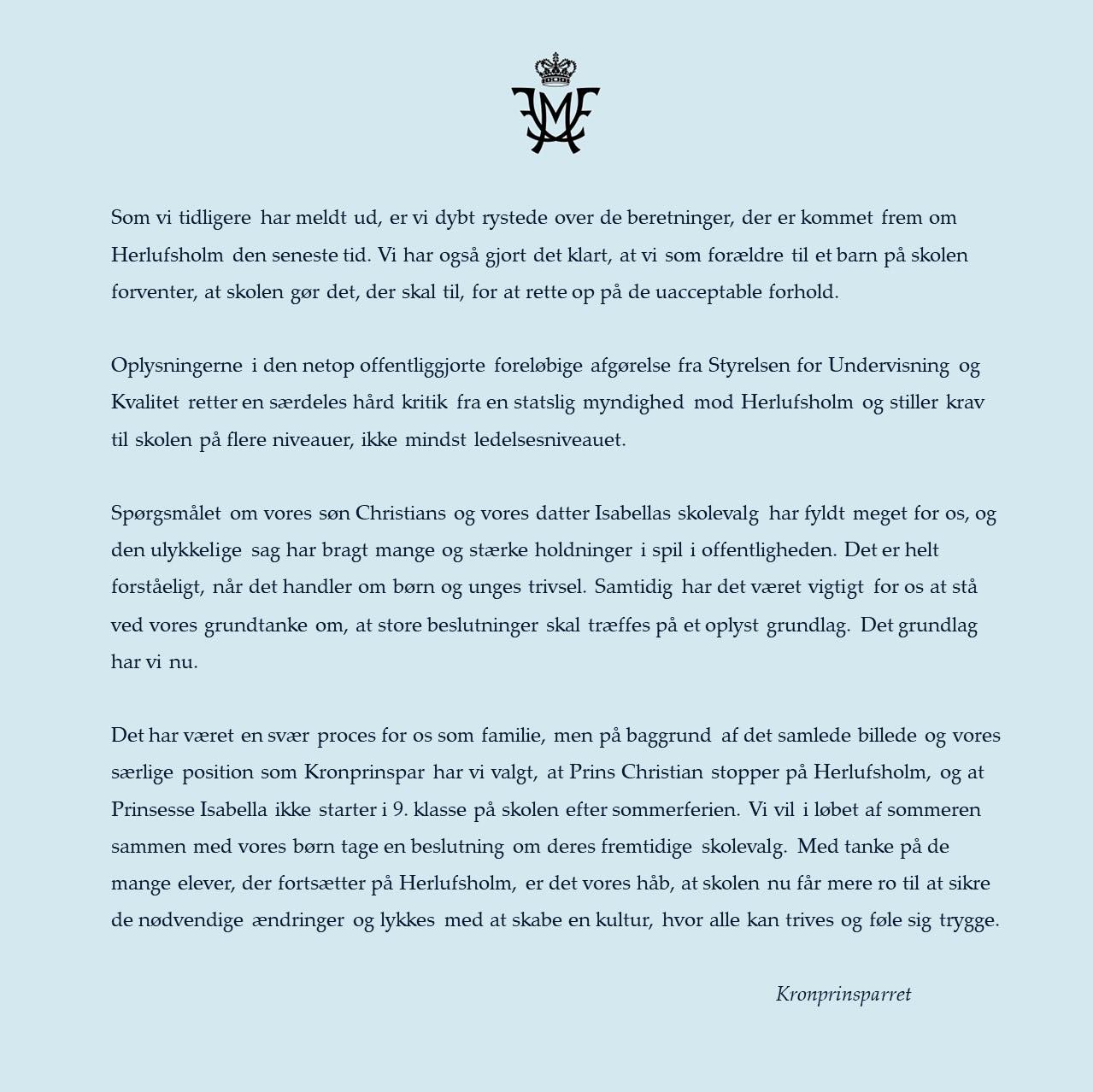 เจ้าชายเฟรเดอริก-เจ้าหญิงแมรี่ ให้พระโอรสหยุดเรียน หลังโรงเรียนถูกตีแผ่ ...